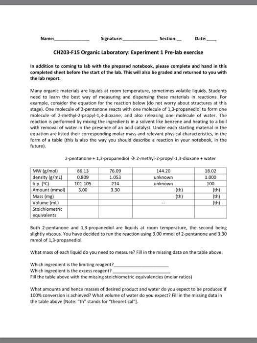 Solved Name: Section: Date: CH203-F15 Organic Laboratory: | Chegg.com