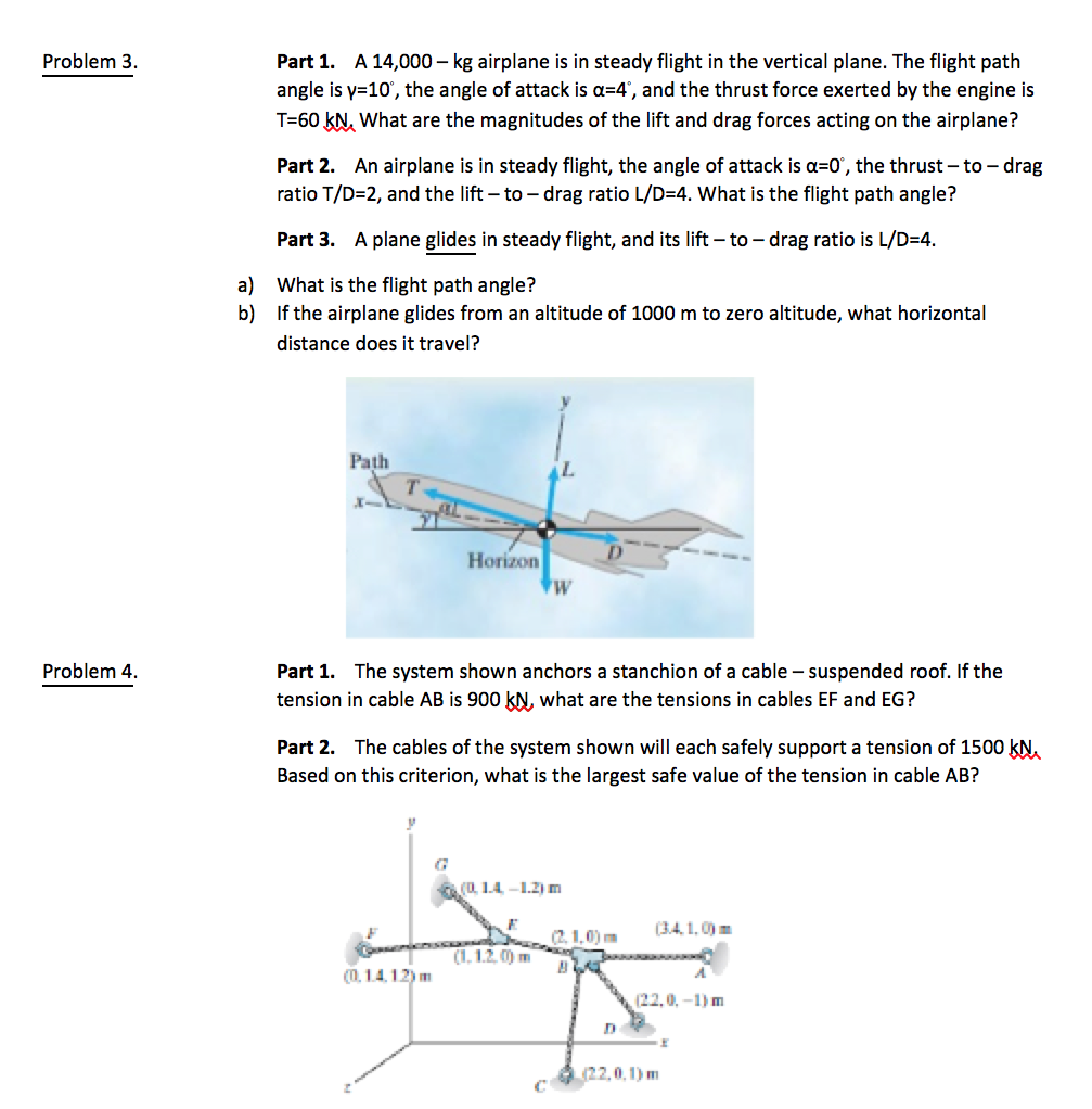 Solved Problem 3 Part 1. A 14,000 kg airplane is in steady | Chegg.com