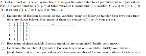 Solved A Boolean function is called symmetric if it assigns | Chegg.com