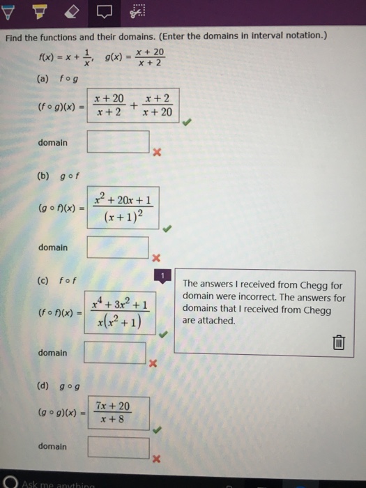 Solved Find the functions and their domains. (Enter the | Chegg.com