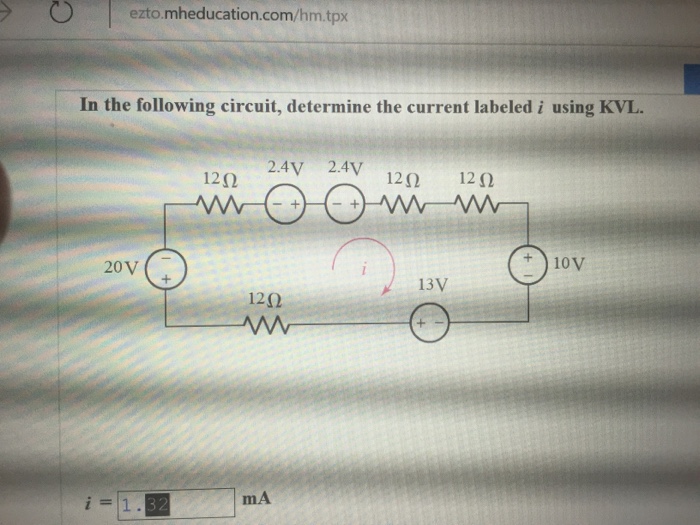 Solved In the following circuit, determine the current | Chegg.com