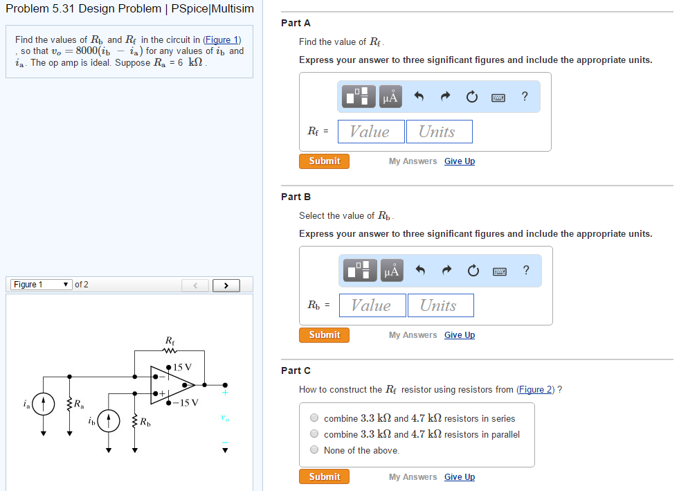 Solved Problem 5.31 Design Problem | PSpicelMultisim Part A | Chegg.com