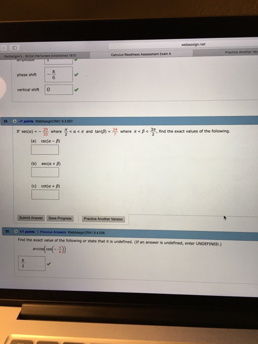 Solved If sec(alpha) = -29/20 where pi/2