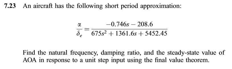 Solved 7.23 An aircraft has the following short period | Chegg.com