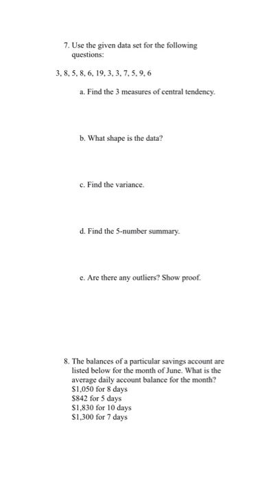 Solved Use The Given Data Set For The Following Questions