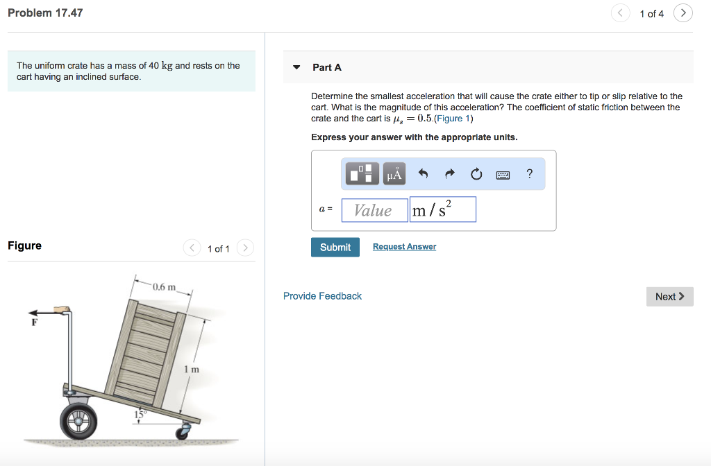 Solved Problem 17.47 1 of 4 The uniform crate has a mass of | Chegg.com