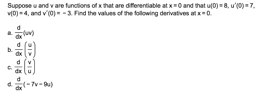 Solved Suppose u and v are functions of x that are | Chegg.com Solved Suppose u and v are functions of x that are | Chegg.com