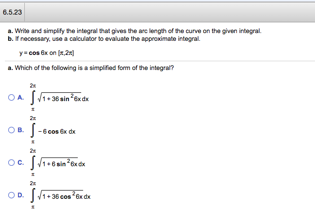 Solved Write and simplify the integral that gives the arc | Chegg.com