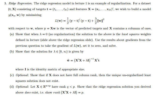 3. Ridge Regression. The ridge regression model in | Chegg.com