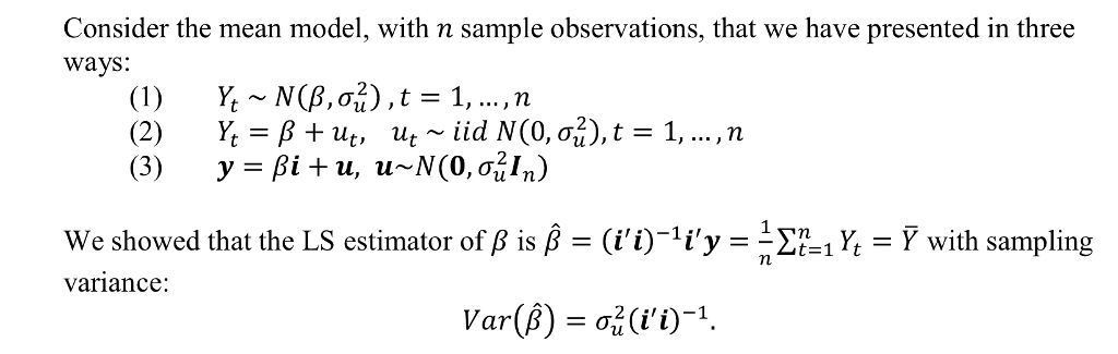 Solved Consider the mean model, with n sample observations, | Chegg.com