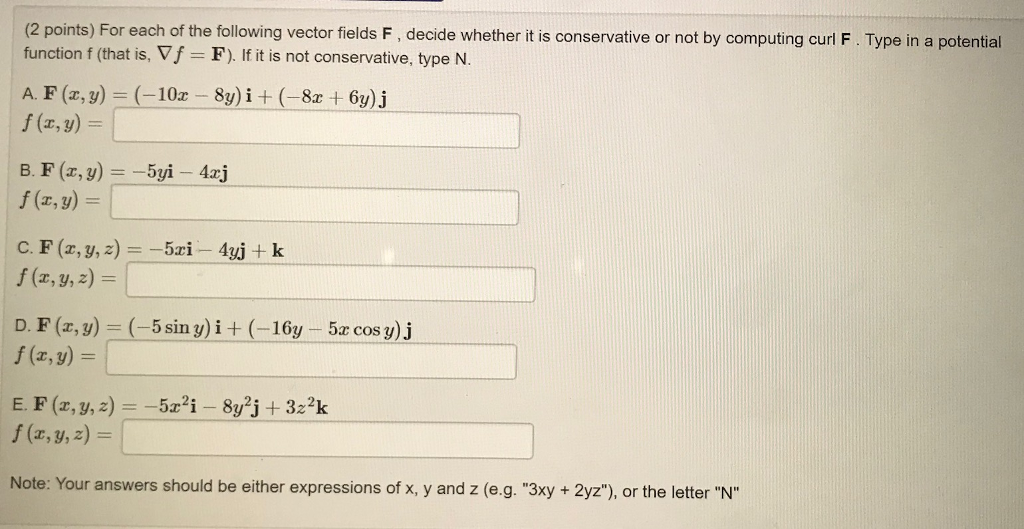 Solved 2 points) For each of the following vector fields F, | Chegg.com