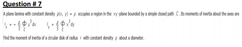 Solved A plane lamina with constant density rho (x, y) = rho | Chegg.com