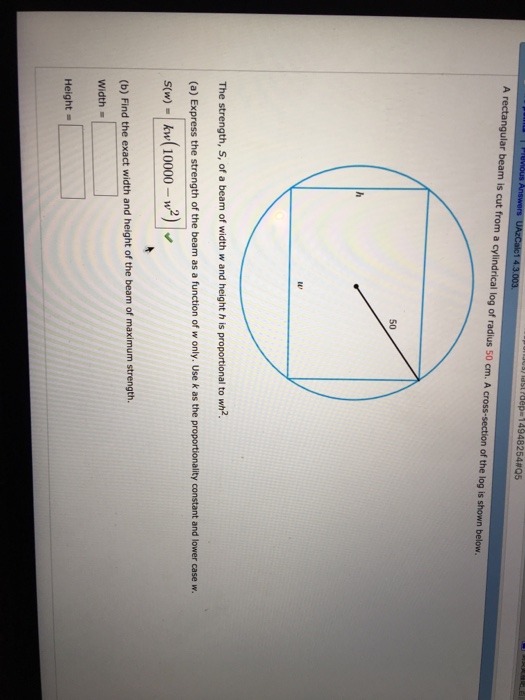 Solved A rectangular beam Is cut from a cylindrical log of | Chegg.com