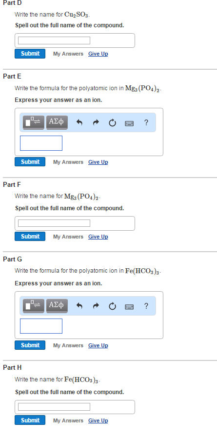 Solved Part A Write the formula for the polyatomic ion in | Chegg.com