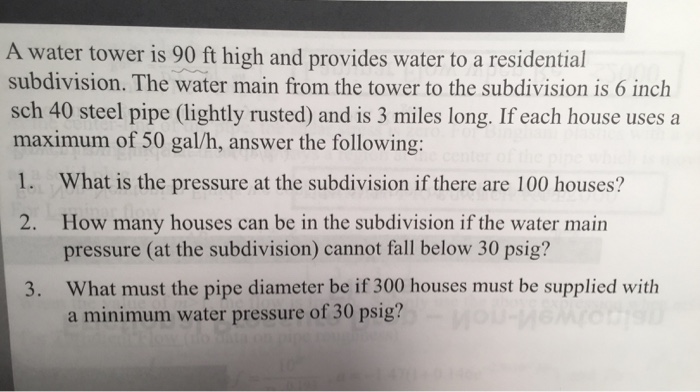 A water tower is 90 ft high and provides water to a | Chegg.com
