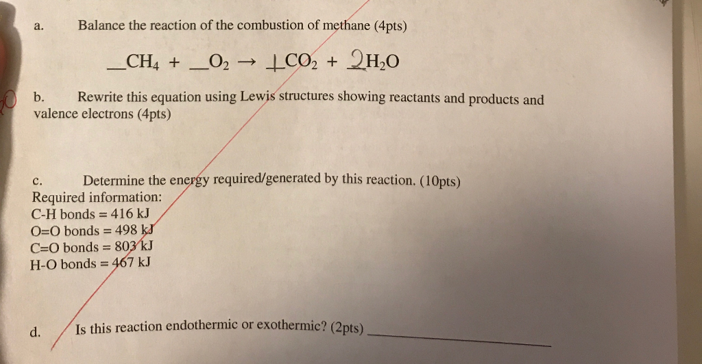 Solved a. Balance the reaction of the combustion of methane | Chegg.com