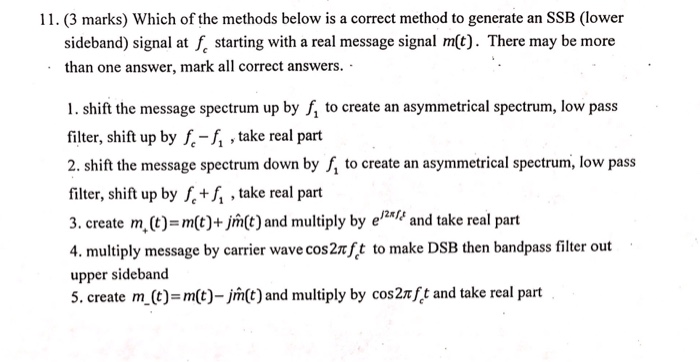 Solved 11. (SSB Signal generation ) Which of the methods | Chegg.com