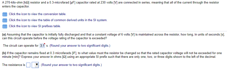 Solved A 270-kilo-ohm k resistor and a 0.3 microfarad μF | Chegg.com