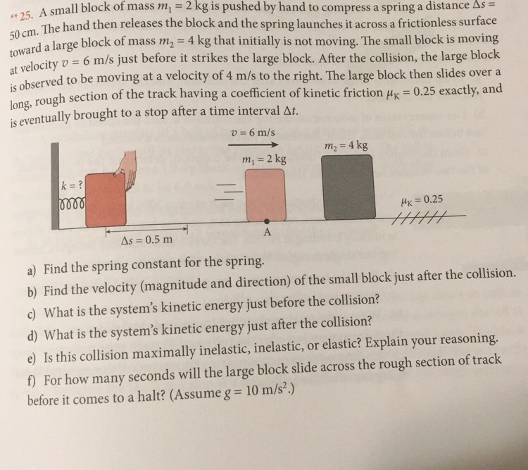 Solved A small block of mass m1 = 2 kg is pushed by hand to | Chegg.com