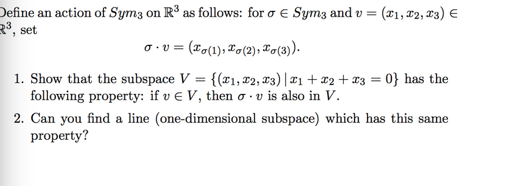 Solved Define an action of Sym_3 on R^3 as follows: for | Chegg.com