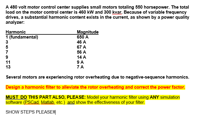 Solved A 480 volt motor control center supplies small motors | Chegg.com