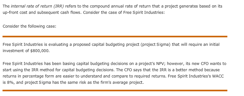 Solved The internal rate of return (IRR) refers to the | Chegg.com