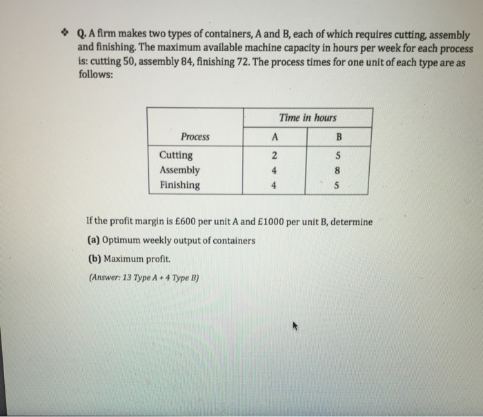 Solved A firm makes two types of containers, A and B, each | Chegg.com