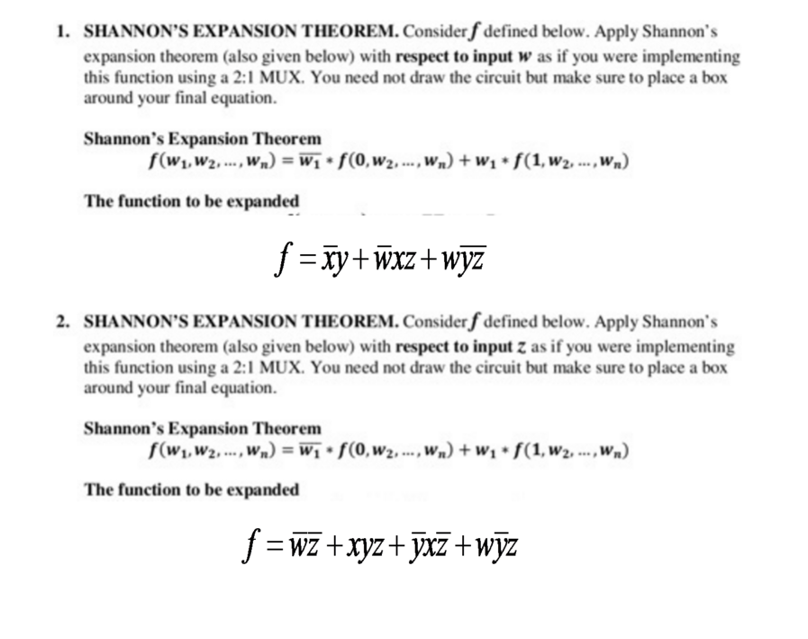 Solved Consider f defined below. Apply Shannon s expansion | Chegg.com