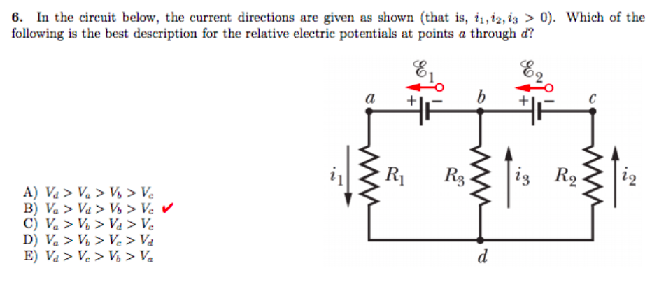 Solved 6. In the circuit below, the current directions are | Chegg.com
