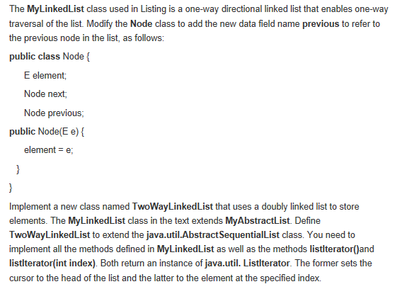 Solved The MyLinkedList class used in Listing is a one-way | Chegg.com