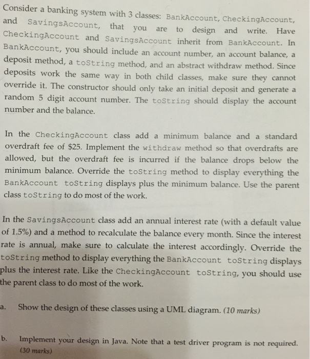 Solved Consider a banking system with 3 classes: | Chegg.com