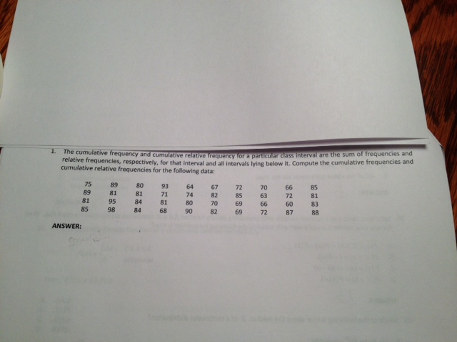 Solved The cumulative frequency and cumulative relative | Chegg.com