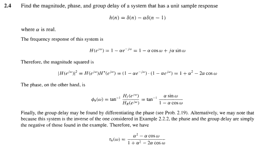 Solved 2.4 Find the magnitude, phase, and group delay of a | Chegg.com