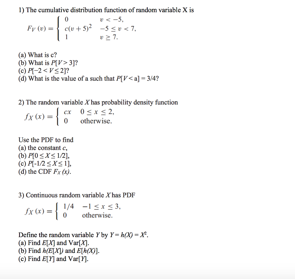 Solved 1 The Cumulative Distribution Function Of Random