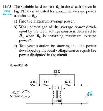 Solved The variable load resistor R_L in the circuit shown | Chegg.com