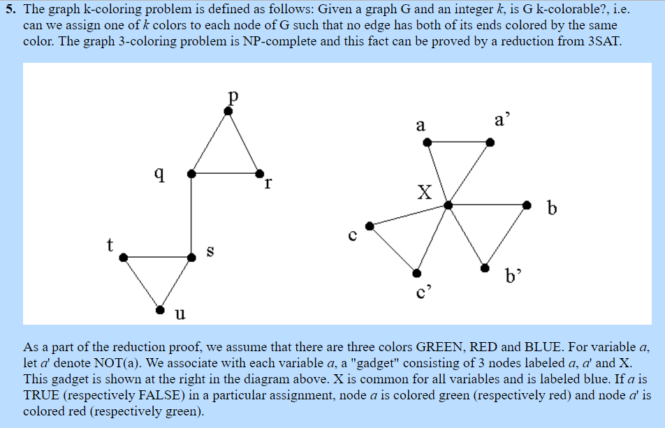 Solved 5. The graph k-coloring problem is defined as | Chegg.com