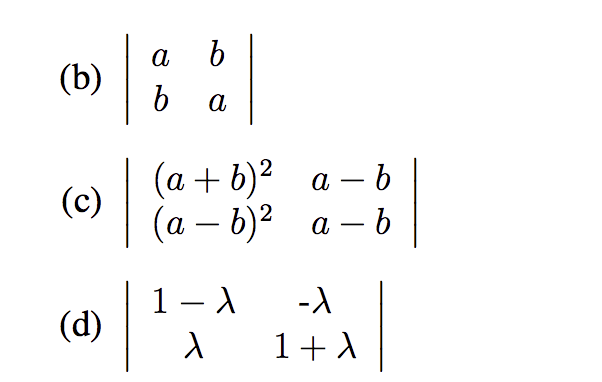 Solved Problem 4: Calculate the following determinants: 8 -1 | Chegg.com