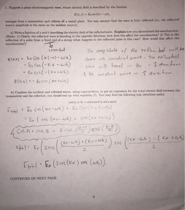 Solved 1. Suppose a plane electromagnetic wave, whose | Chegg.com