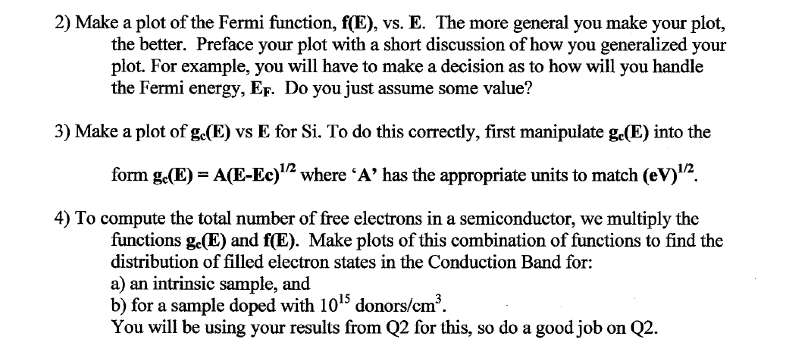 2) Make a plot of the Fermi function, f(E), vs. E. | Chegg.com