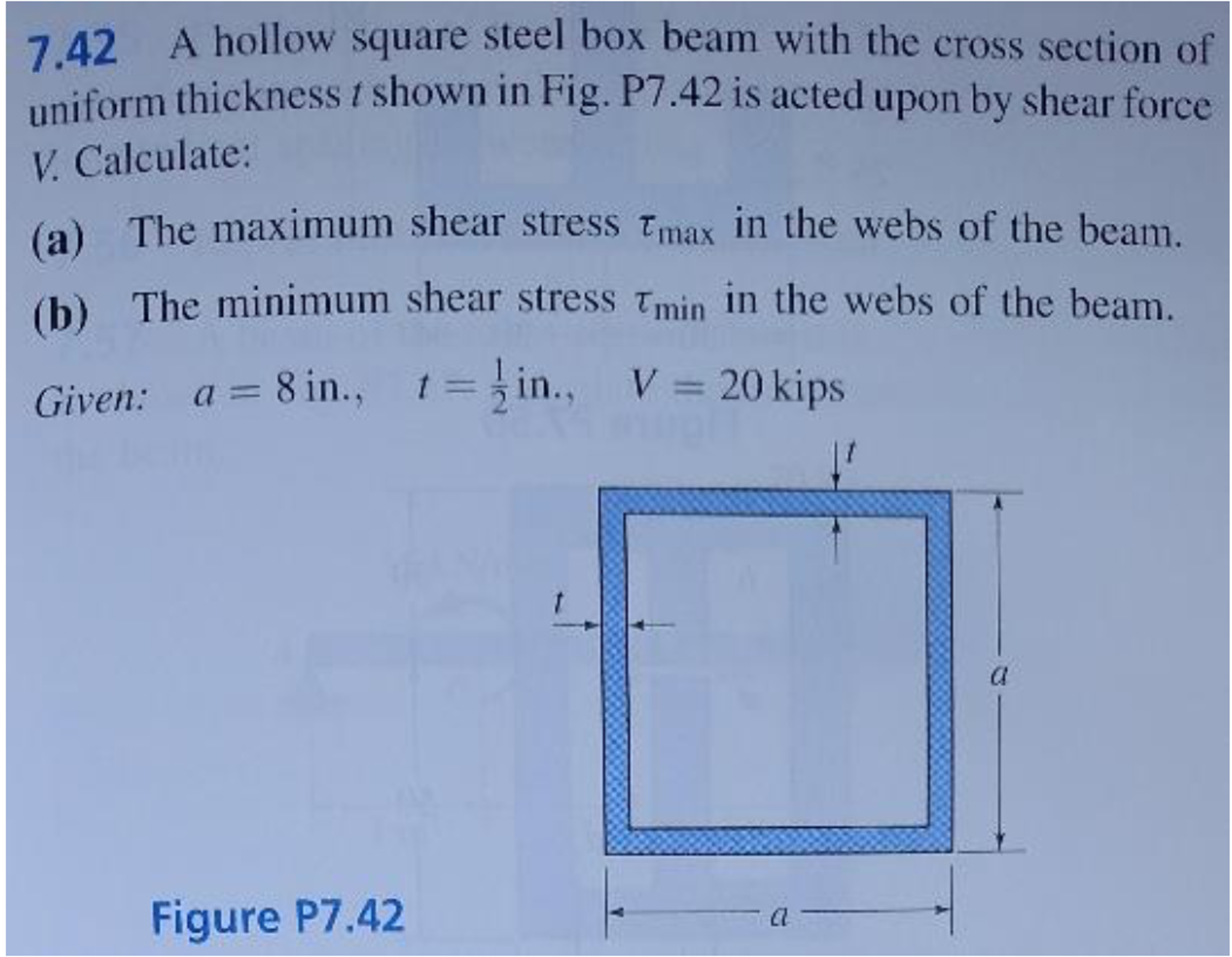 Solved A hollow square steel box beam with the cross section | Chegg.com