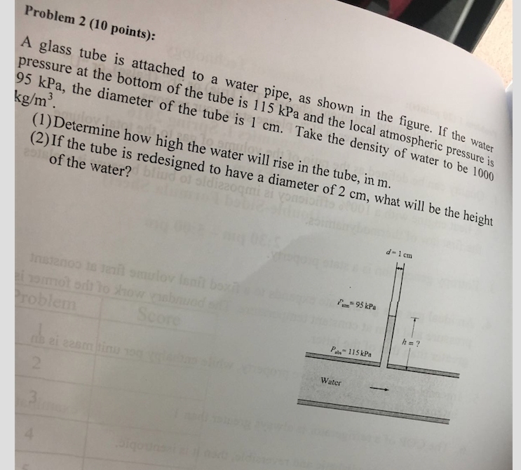 Solved A glass tube is attached to a water pipe, as shown in | Chegg.com