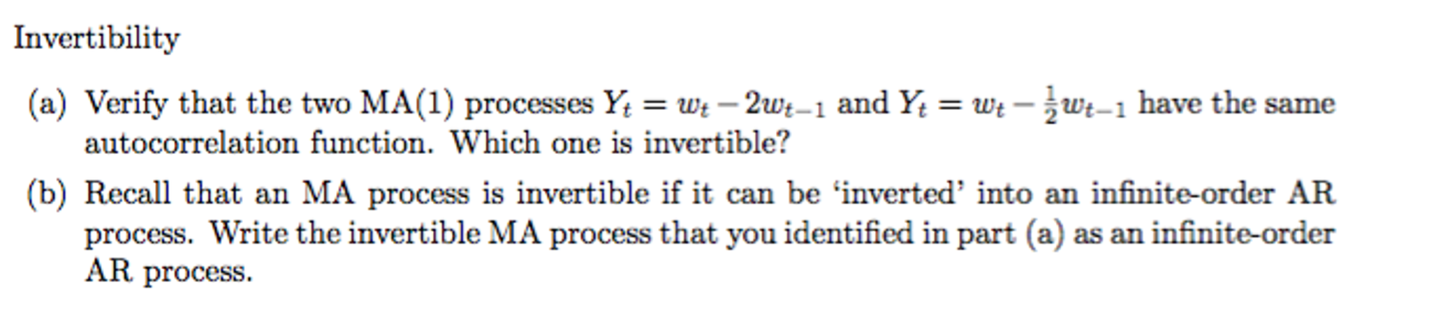 Invertibility Verify that the two MA(1) processes | Chegg.com