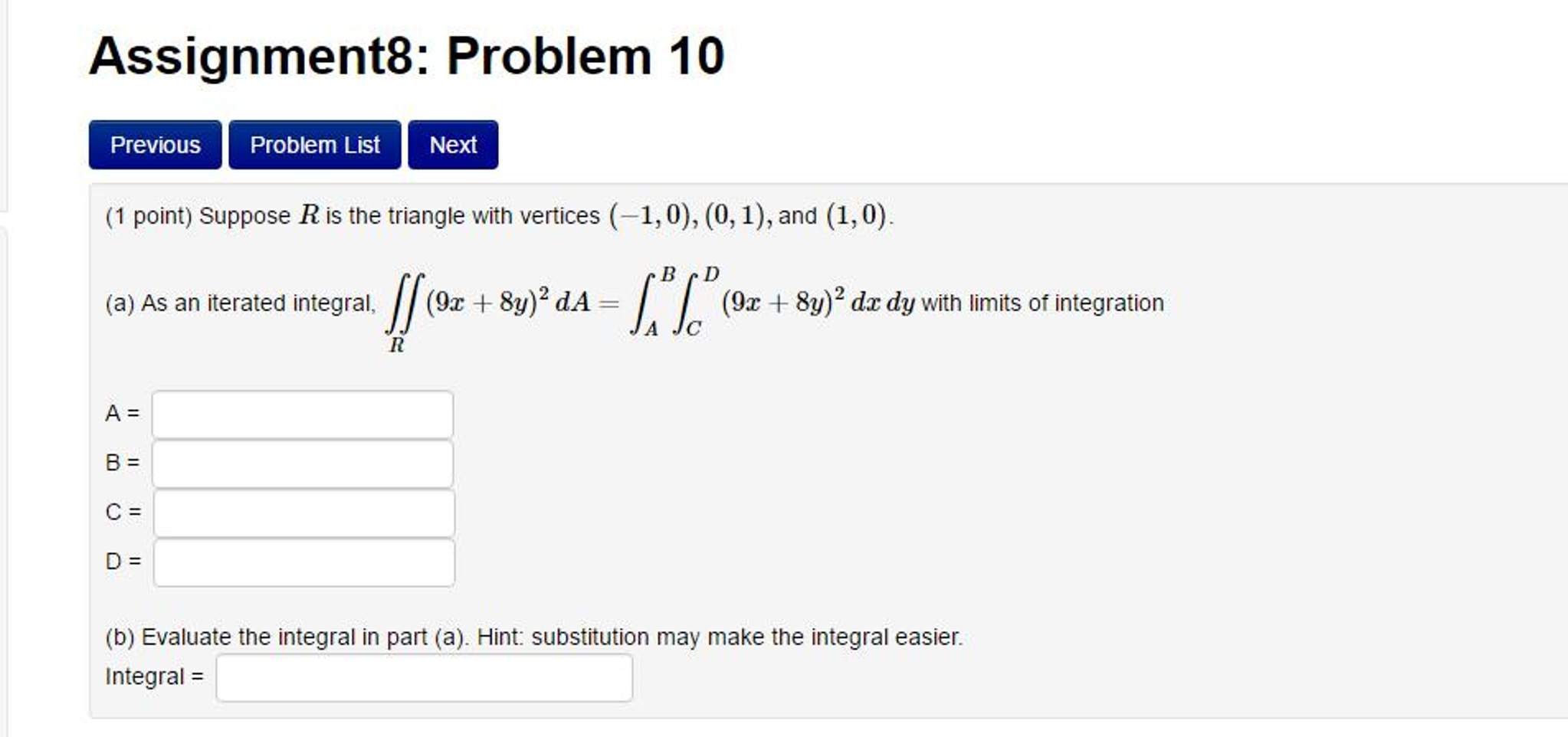 Solved Suppose R is the triangle with vertices (-1, 0), (0, | Chegg.com