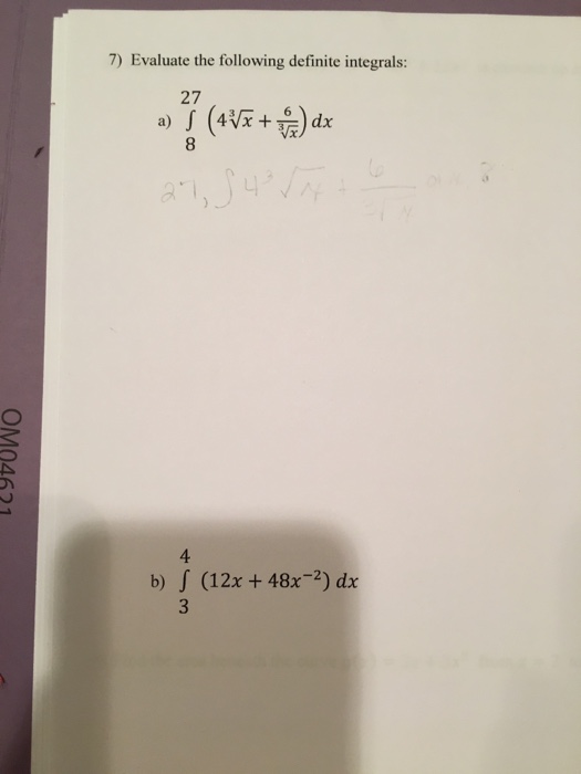 Solved Evaluate the following definite integrals: | Chegg.com