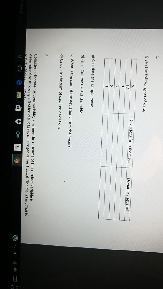 Solved Given the following set of data, Deviations from the | Chegg.com