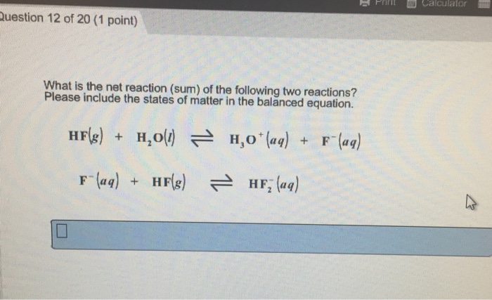 Solved What is the net reaction (sum) of the following two | Chegg.com