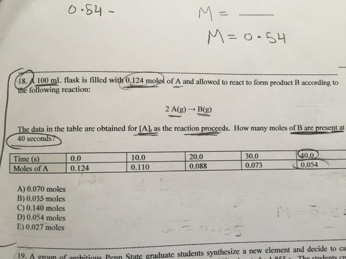 Solved A 100 ml flask is filled with 0.24 moles of A and | Chegg.com