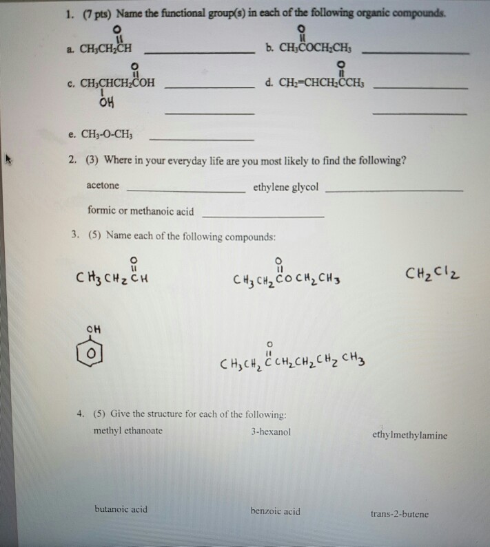 Solved Name the functional group(s) in each of the following | Chegg.com