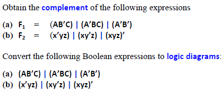 Solved Obtain the complement of the following expressions | Chegg.com