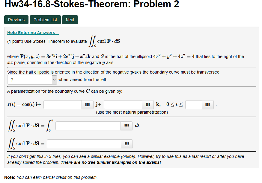 Solved Hw34-16.8-Stokes-Theorem: Problem 2 PreviouS Problem | Chegg.com